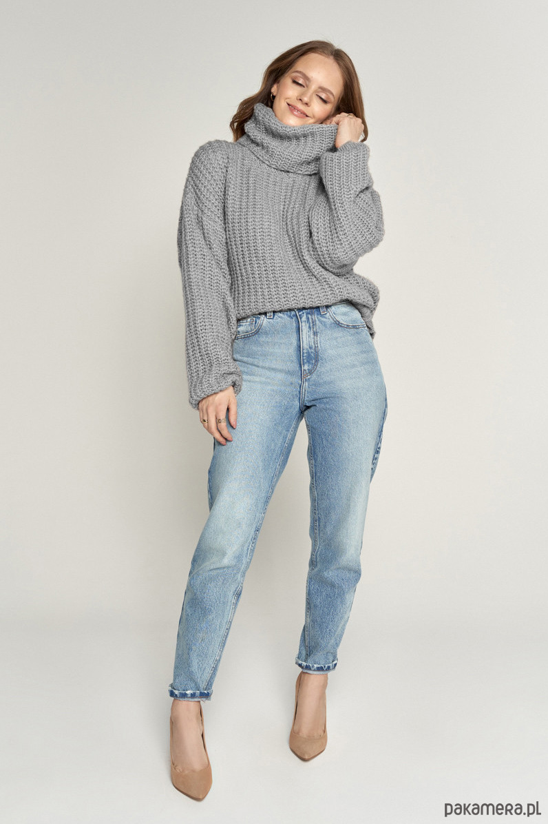 Sweter z wełny merino z dużym golfem Gigi gray - Pakamera.pl