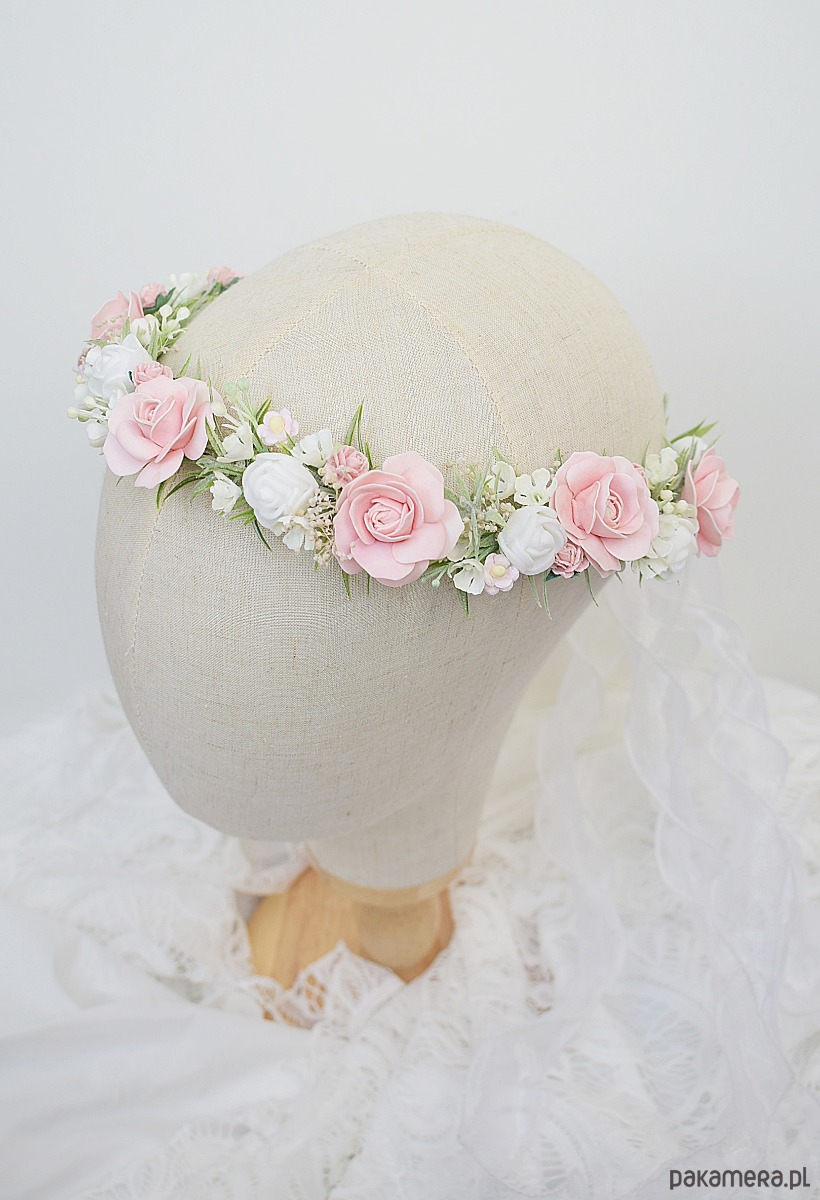 Delikatny Wianek komunijny jak żywy biel, ivory , zieleń, 3945052 ...