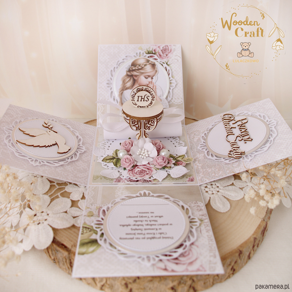 Exploding box komunijny, kartka na komunię "Zapach Róży1" GOTOWY - Pakamera.pl