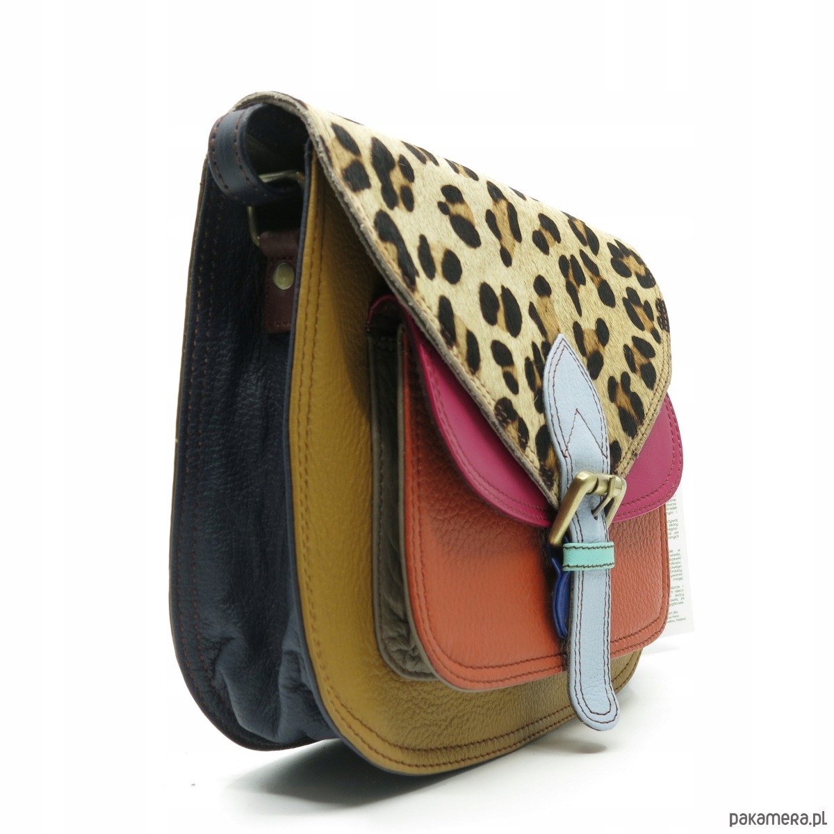 Torebka listonoszka elegancka regulowany pasek skórzana kolorowa Olivka ...