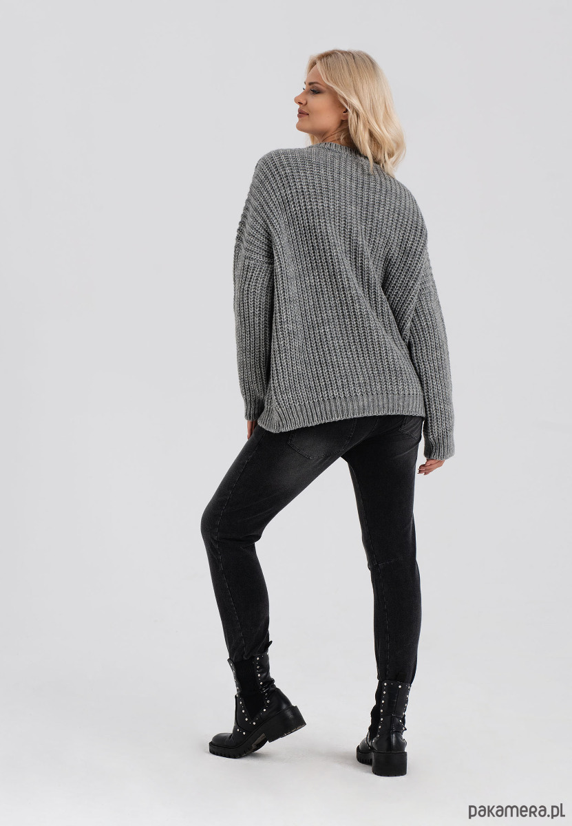 Szary sweter wełniany z dekoltem Mia Look 309 - Pakamera.pl