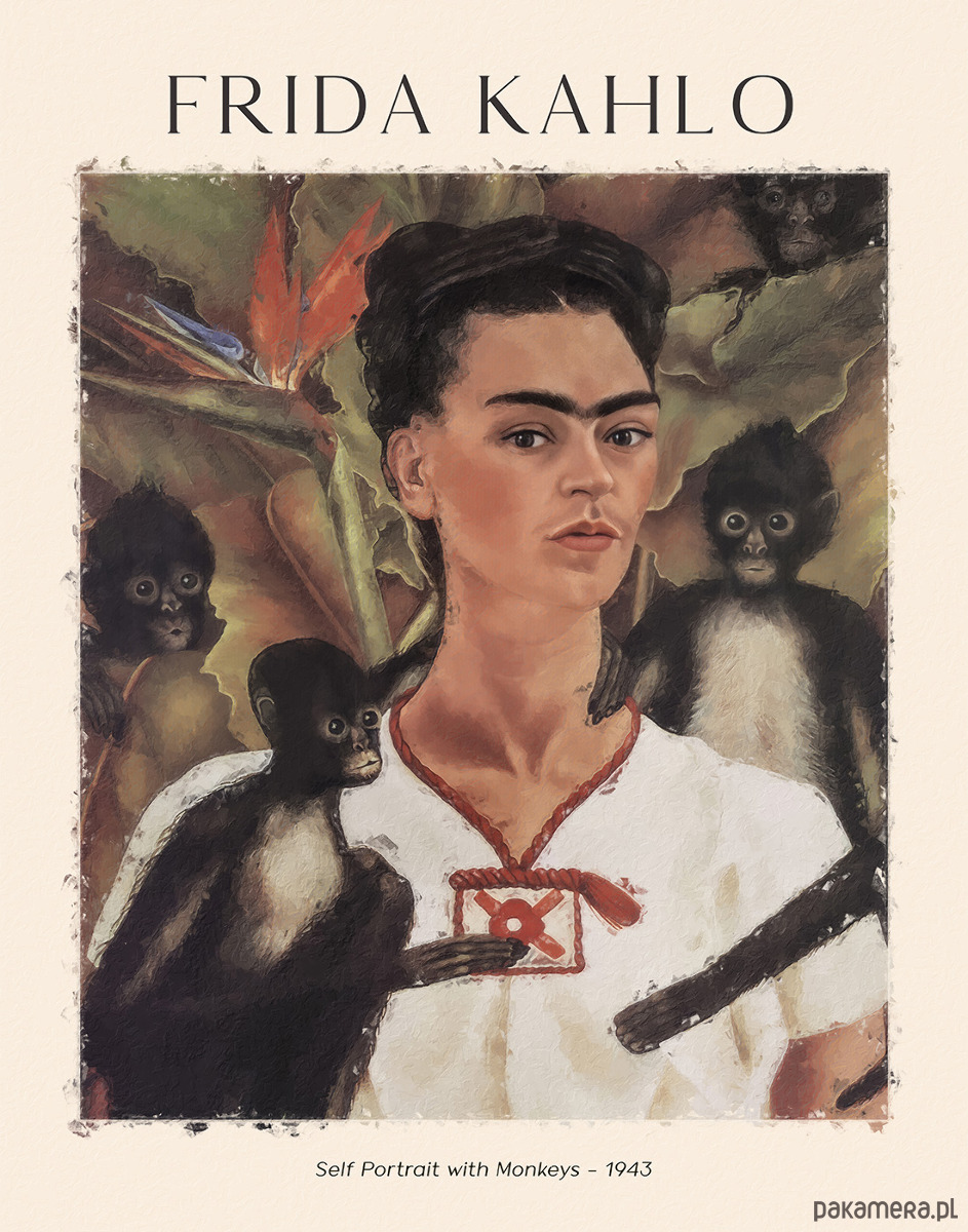 Plakat Reprodukcja Frida Kahlo - Autoportret z małpami - Pakamera.pl