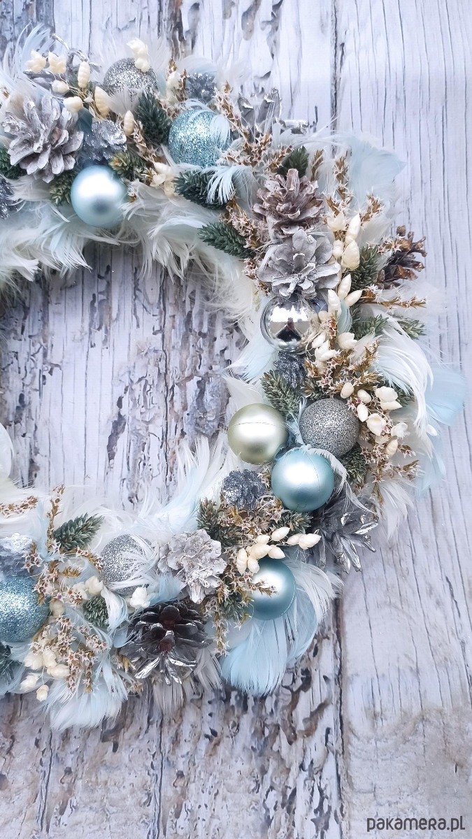 Wianek bożonarodzeniowy, wieniec zimowy, J5, dekoracja domu, 35 cm ...