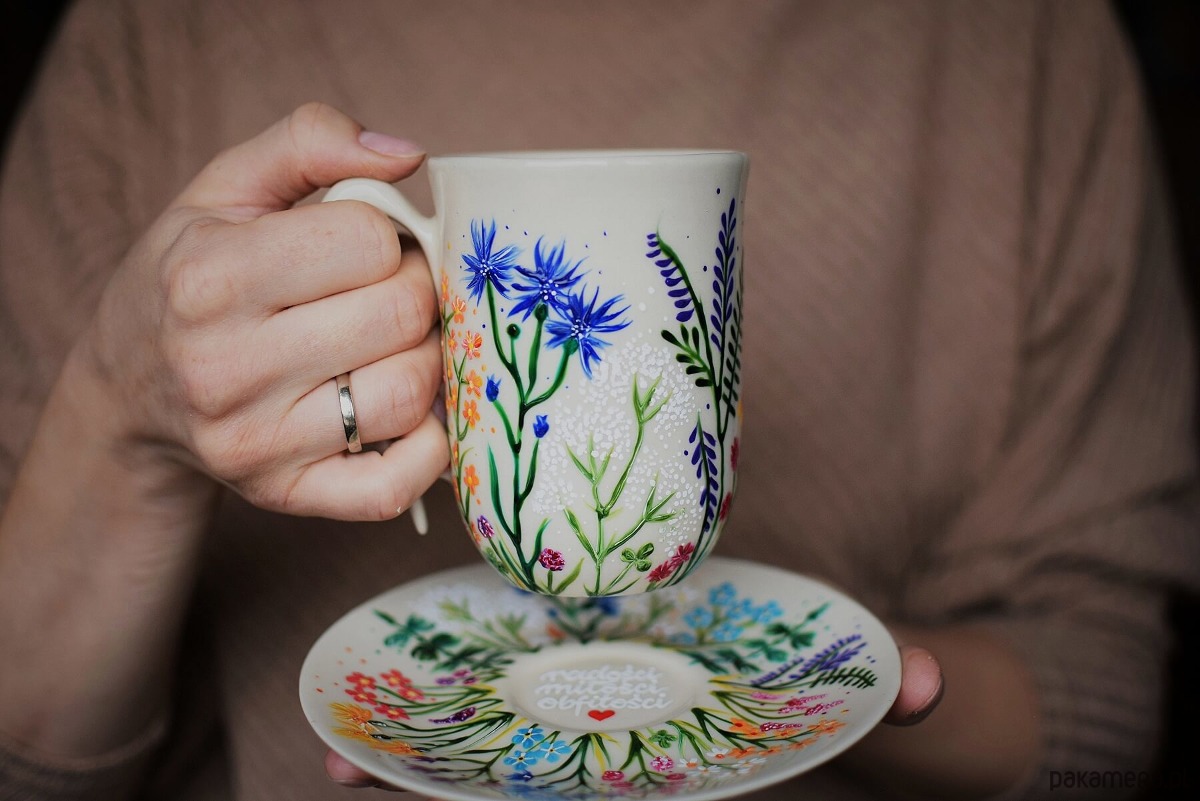 Kubek ręcznie malowany Łąka Zioła Kwiaty Polne 300ml 3703675 - Pakamera.pl