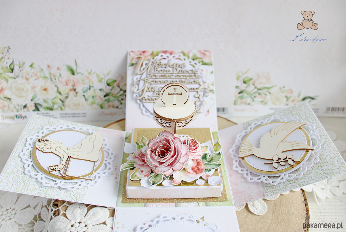 Exploding box komunijny, kartka na komunię "Rose Wine" GOTOWY - Pakamera.pl