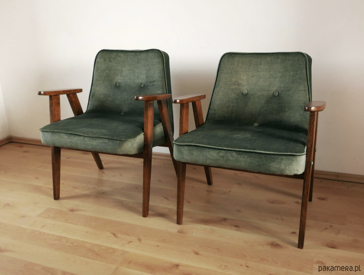 Fotel 366 Chierowski lata 60 PRL. Zielony velur 3572799 - Pakamera.pl