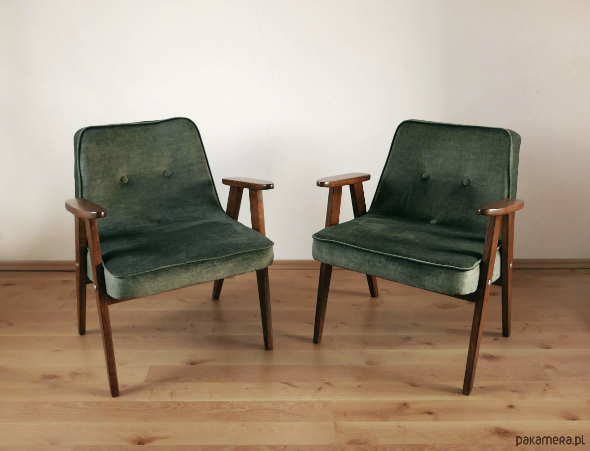Fotel 366 Chierowski lata 60 PRL. Zielony velur 3572799 - Pakamera.pl