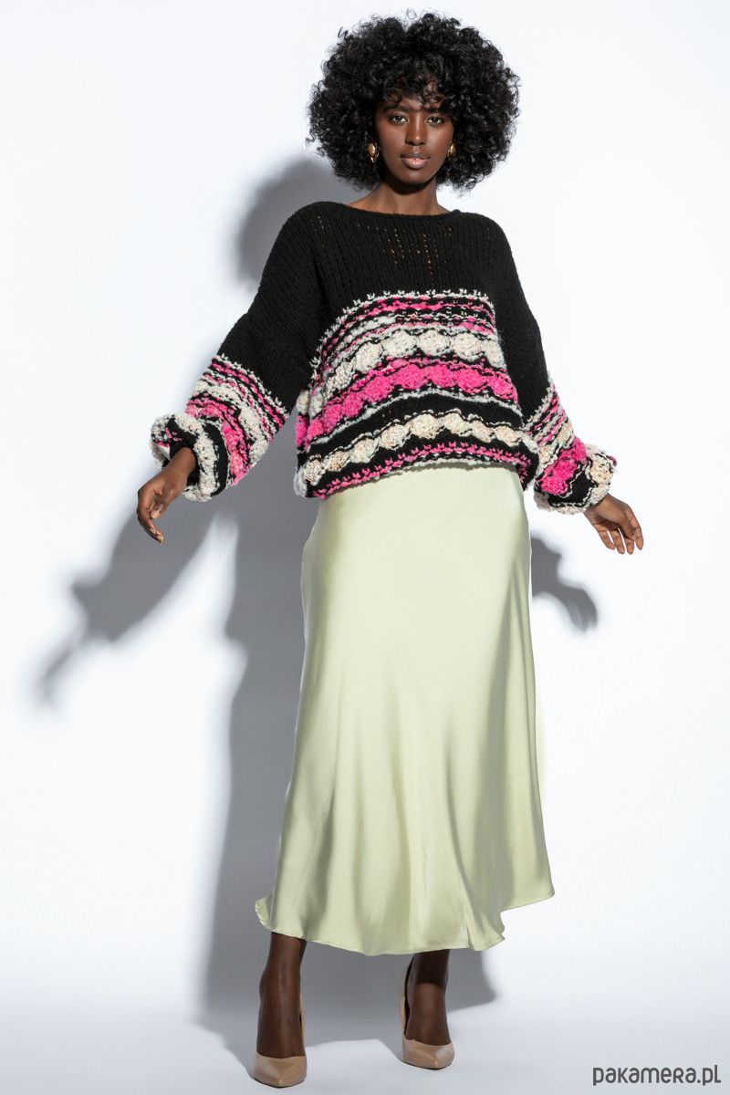 Kolorowy sweter boho F1820 CZARNY - Pakamera.pl