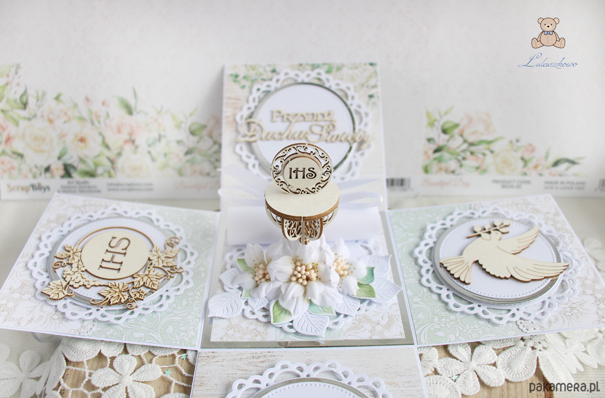 Exploding box komunijny, pamiątka, kartka "Greenery" GOTOWY - Pakamera.pl