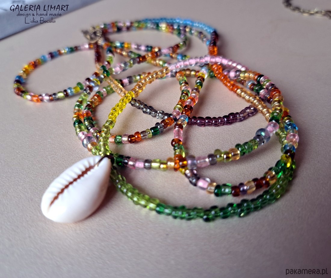 Naszyjnik w stylu boho z muszelką kauri miły prezent handmade - Pakamera.pl