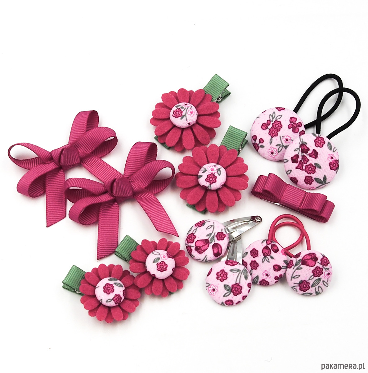 Komplet do włosów spinki kokardki i gumki w kwiatuszki Luise - Pakamera.pl