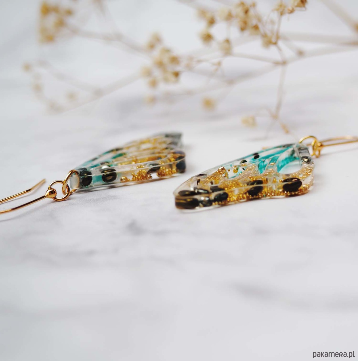 Kolczyki pozłacane Z ŻYWICY skrzydła motyla 3439891 - Pakamera.pl