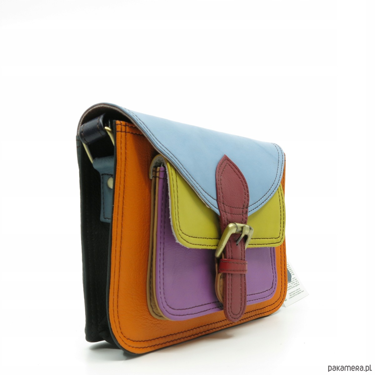 Torebka listonoszka oryginalna skórzana kolorowa elegancka pasek eko ...